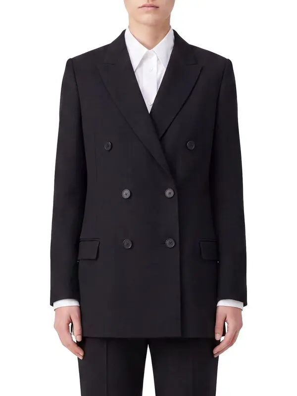 MAISON MARGIELA Double-breasted Pure Wool Blazer With Notched Lapels And Dropped Shoulders - Black