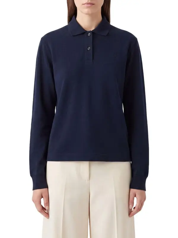 JIL SANDER Long-sleeved Cotton Polo Shirt With Contrast Trims And Collar - Navy