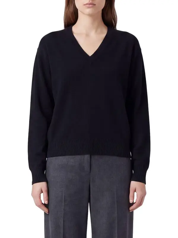 LANVIN V-neck Virgin Wool Sweater With Tie Closure - Black