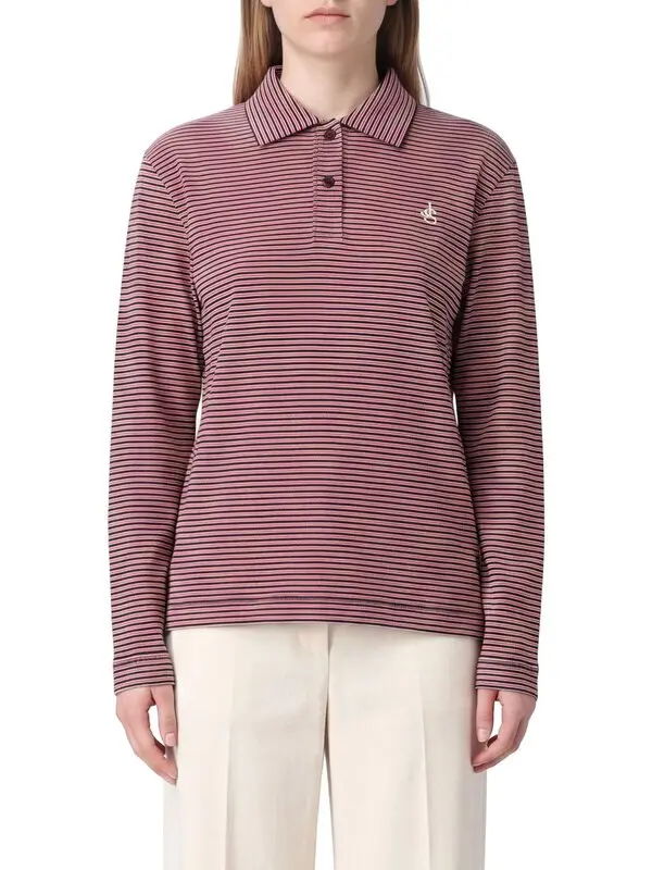 JIL SANDER Striped Long-sleeved Cotton Polo Shirt With Embroide Logo On Collar - Red