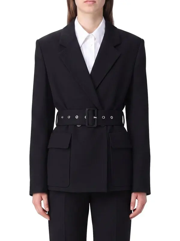 LANVIN Double-breasted Pure Wool Blazer With Belt - Black