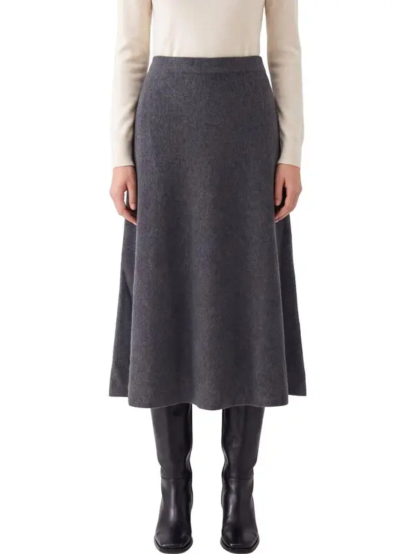 LISA YANG Knit Cashmere Midi Skirt - Grey