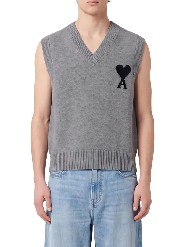 AMI Paris Wool Knit Jumper Vest - Grey