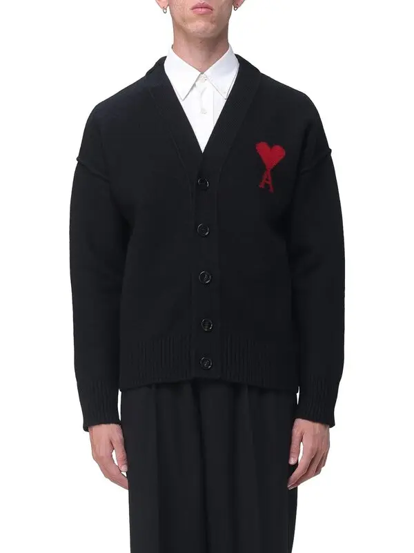 AMI Paris V-neck Wool Cardigan - Black