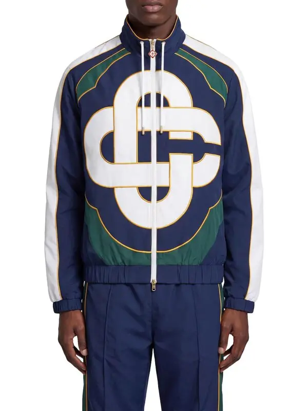 Casablanca Lightweight High-neck Bomber Jacket With Printed Logo - Blue