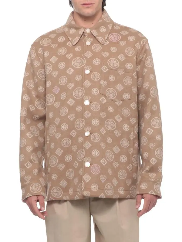 Casablanca Virgin Wool Shirt Jacket With Contrasting Logo - Brown
