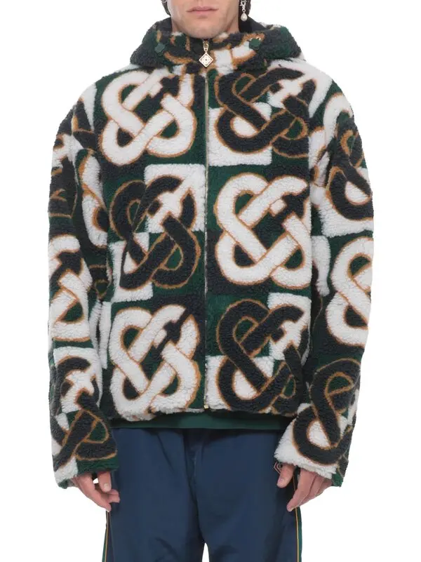 Casablanca Hooded Fleece Jacket With Contrasting Logo - Green