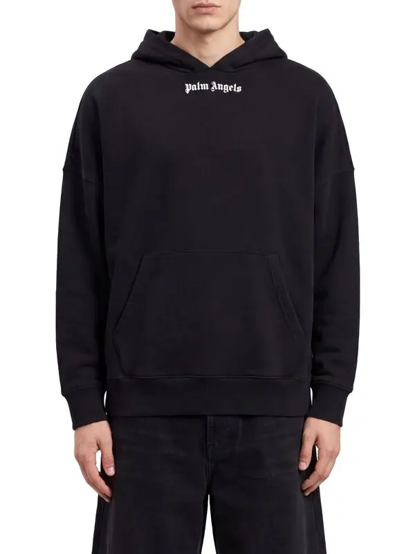 Palm Angels Relaxed Fit Cotton Hoodie With Kangaroo Pocket And Logo - Black