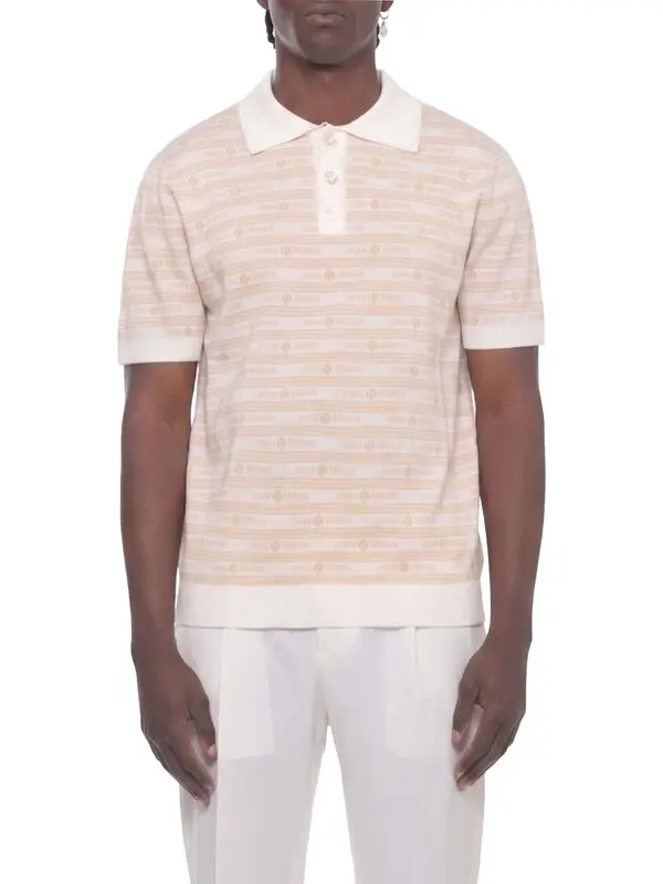 Casablanca Contrast Logo Knit Wool Polo Shirt - Beige