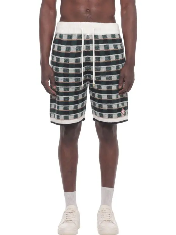 Casablanca Check Cotton Drawstring Shorts - Green