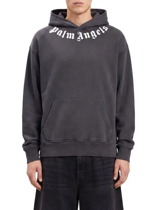 Palm Angels Relaxed Fit Cotton Hoodie With Kangaroo Pocket And Contrast Logo - Black