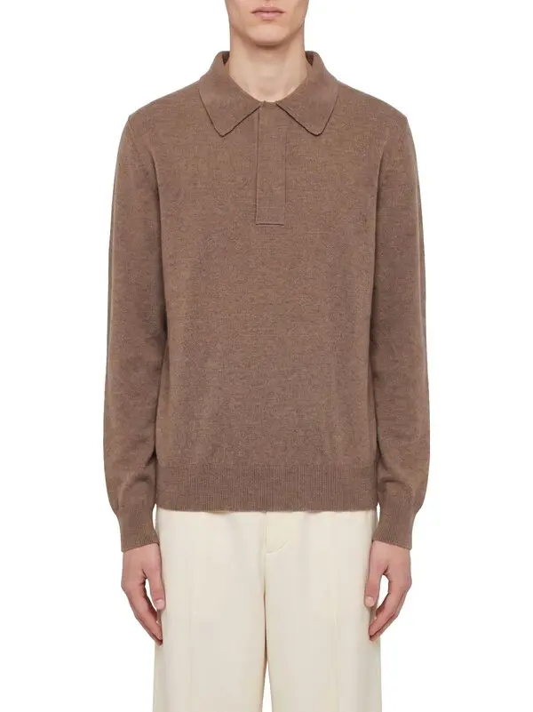 JIL SANDER Long-sleeved Knit Wool Polo With Concealed Placket - Beige