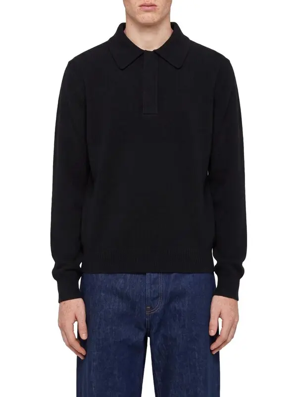 JIL SANDER Long-sleeved Knit Wool Polo With Concealed Placket - Black