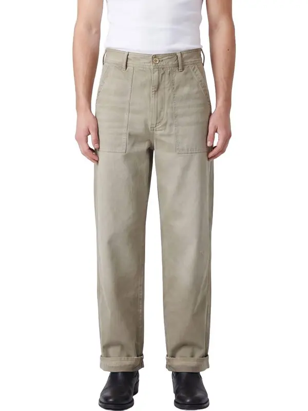 Acne Studios Wide Leg Trousers In Organic Cotton Twill With A Worn-out Effect - Beige