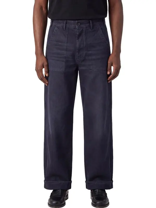 Acne Studios Organic Cotton Twill Wide Leg Trousers - Navy