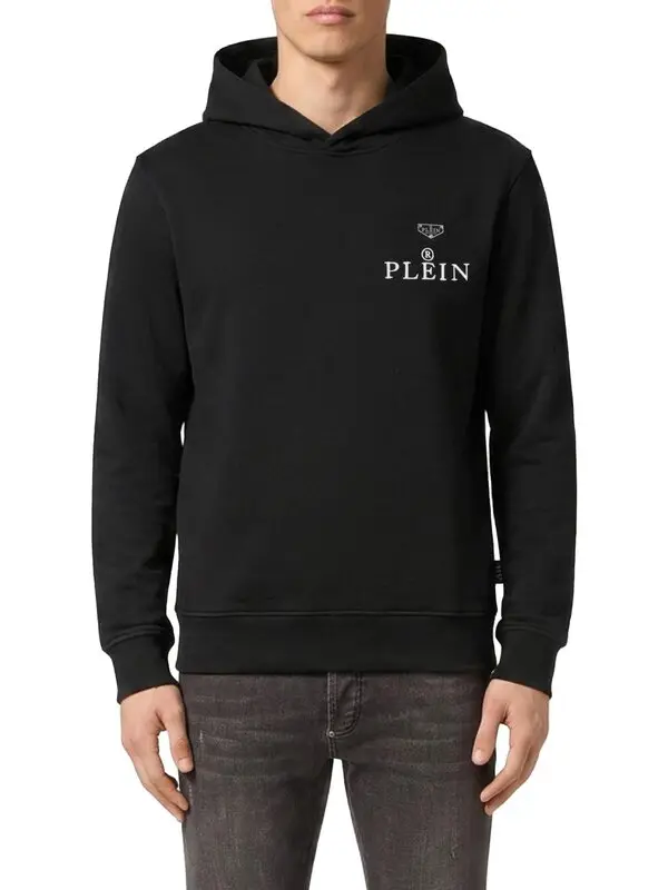 Philipp Plein Jersey Hoodie With Contrast Logo Print - Black