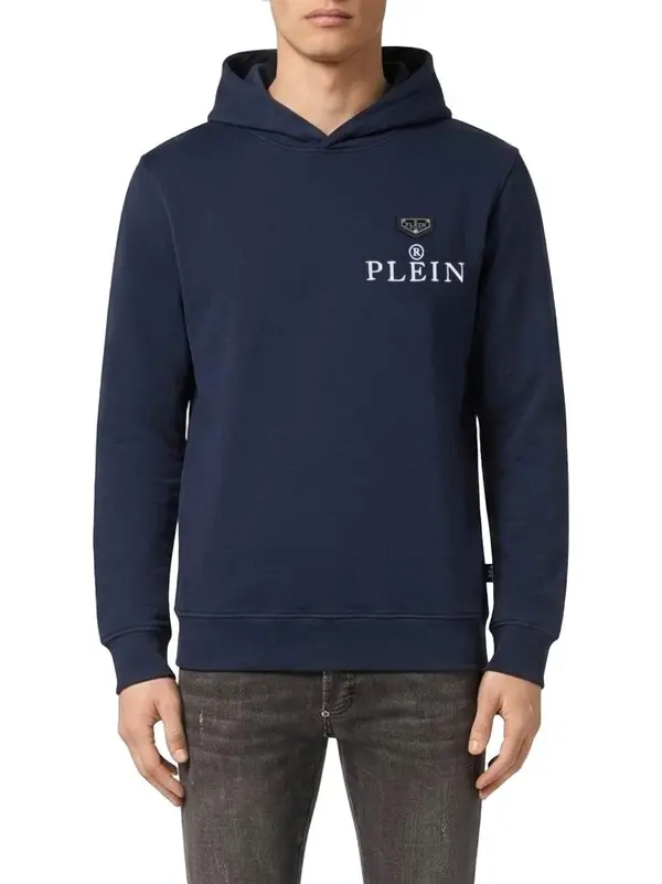 Philipp Plein Jersey Hoodie With Contrast Logo Print - Blue