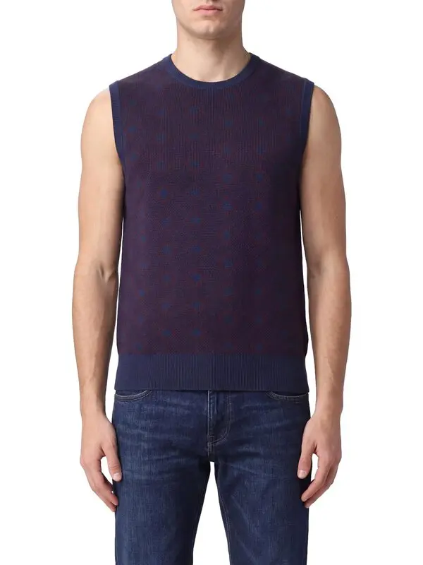 Emporio Armani Virgin Wool And Cashmere Argyle Crewneck Knitted Slipover - Black