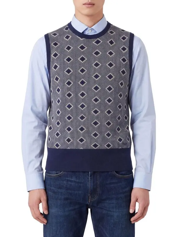 Emporio Armani Argyle Virgin Wool And Cashmere Crewneck Knitted Slipover - Navy