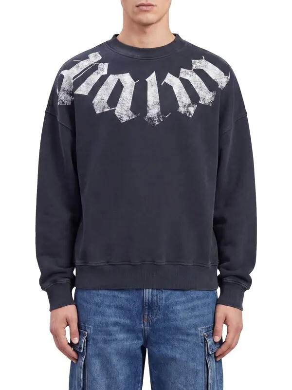 Palm Angels Crewneck Cotton Sweatshirt With Contrast Logo And Dropped Shoulders - Black