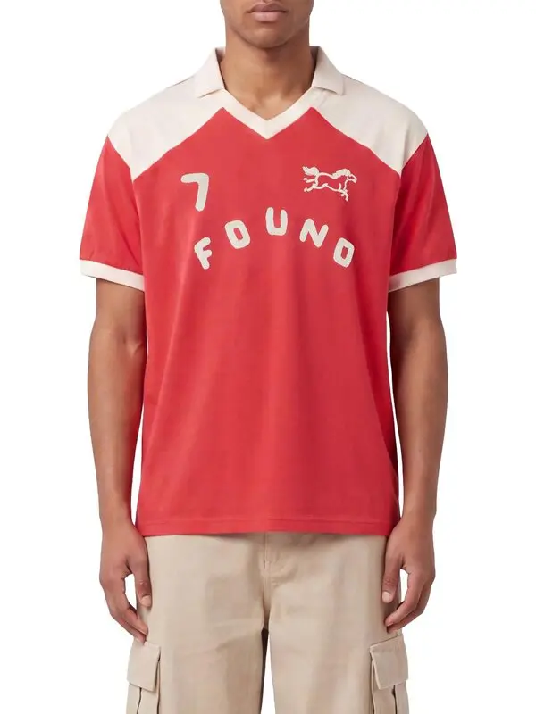 FOUND Short-sleeved Cotton Polo Shirt With Logo Print And Bi Pattern - Red