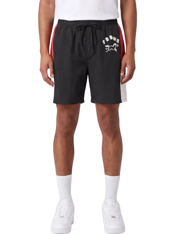 FOUND Nylon Jogging Shorts With Elasticised Waist And Drawstring - Black