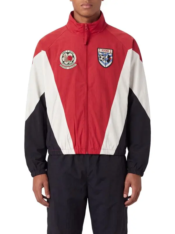 FOUND Relaxed Fit Cotton Blend Bomber Jacket With High Neck And Back Logo - Red
