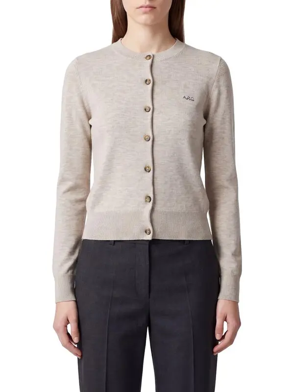 A.p.c. Virgin Wool And Cotton Blend Crewneck Cardigan - Grey