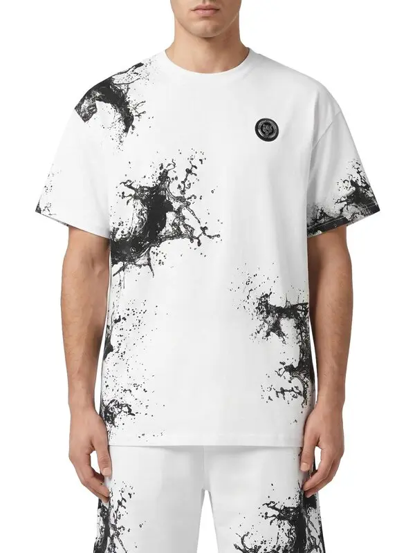 PLEIN SPORT Abstract-print Cotton T-shirt With Applied Logo - White