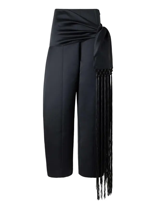THE NEW ARRIVALS ILKYAZ OZEL Dusk Satin Fringed Wide-leg Pants - Black