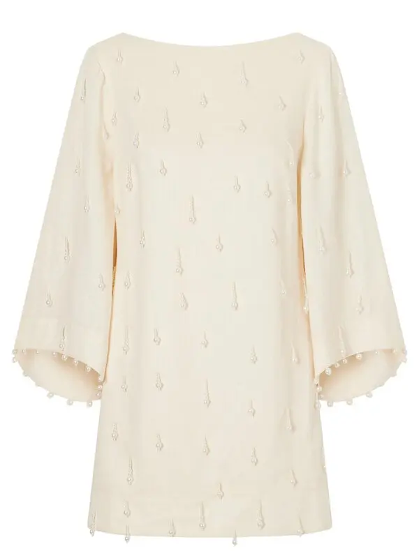 ANDRES OTALORA Lo Aprendido Embellished Linen Mini Dress - Neutrals