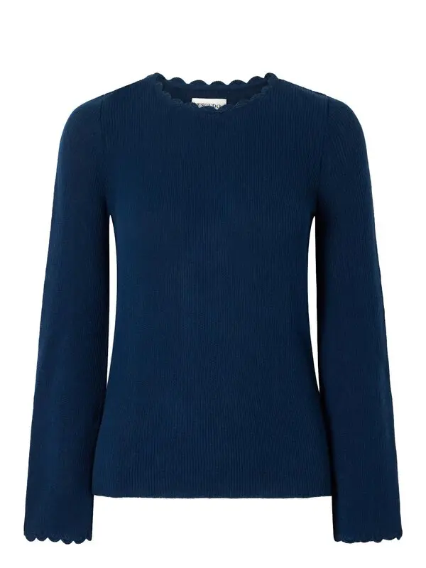 Escvdo Bernabe Scalloped Ribbed Cotton Sweater - Blue