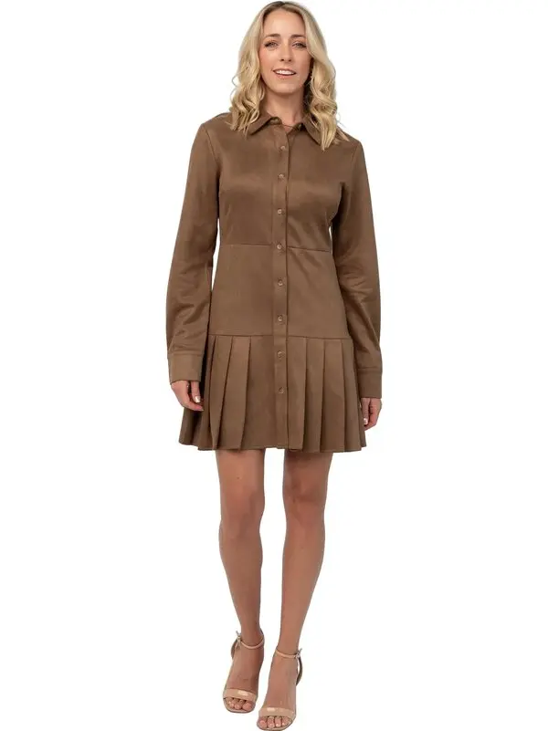 IN FEBRUARY Ezra Faux Suede Short Dress - Coffee