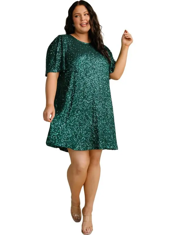 IN FEBRUARY Kimber Sequin Shift Dress - Emerald