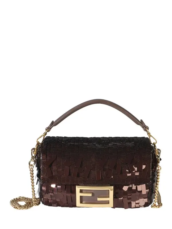 Fendi Sequin Vitello Grace Baguette Crossbody Bag - Brown