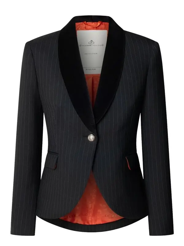 THE EXTREME COLLECTION Black / Silver Pinstripe Blazer With Jewel Embroidery The Gardens - Black/silver