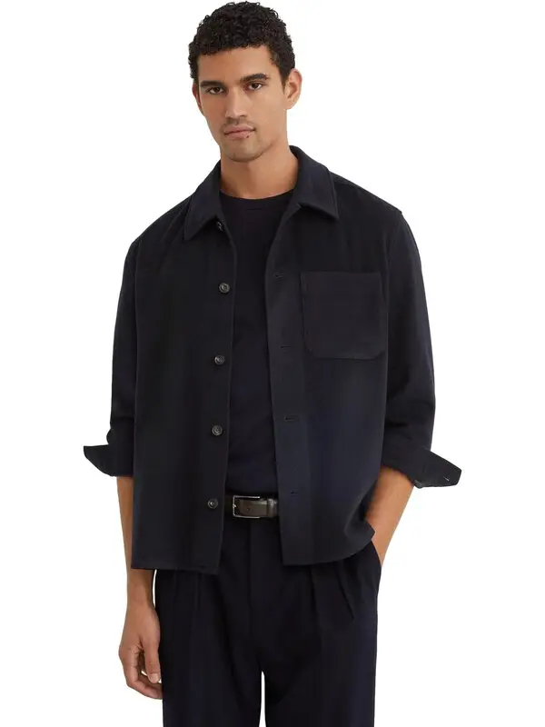 REISS Collin Brushed Wool-blend Patch-pocket Overshirt - Navy