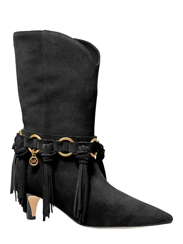 Michael Kors Daniela Leather Fringe Boots - Black