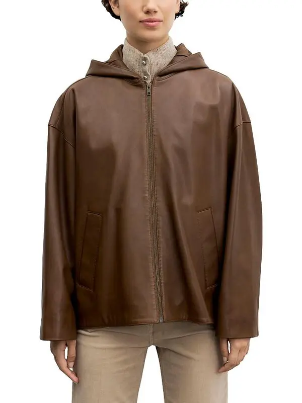 Gerard Darel Pam Leather Hooded Jacket - Brown