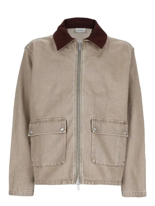 Drole De Monsieur Zip Up Denim Jacket - Beige