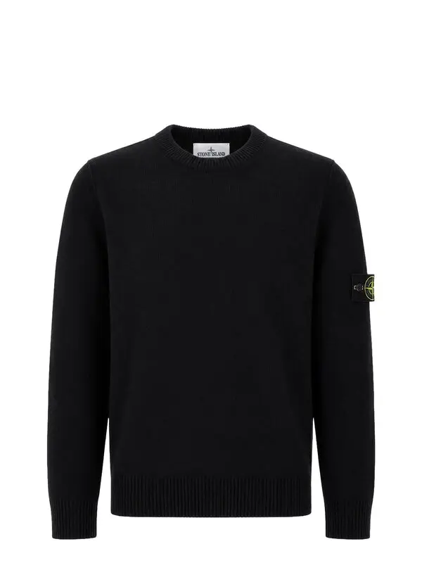 Stone Island Wool Sweater With Logo Patch - Black