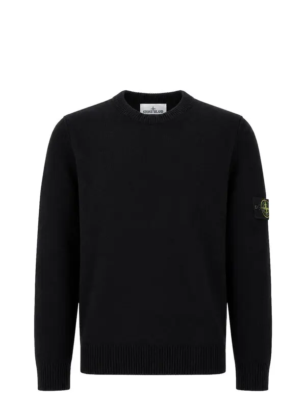 Stone Island Wool Sweater With Logo Patch - Black