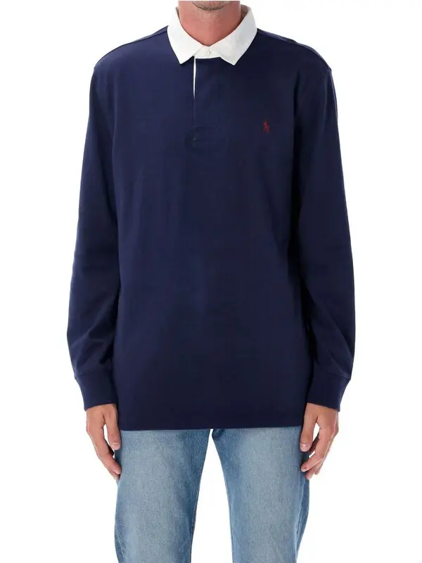 Polo Ralph Lauren Logo Embroidered Rugby Polo Shirt - Black