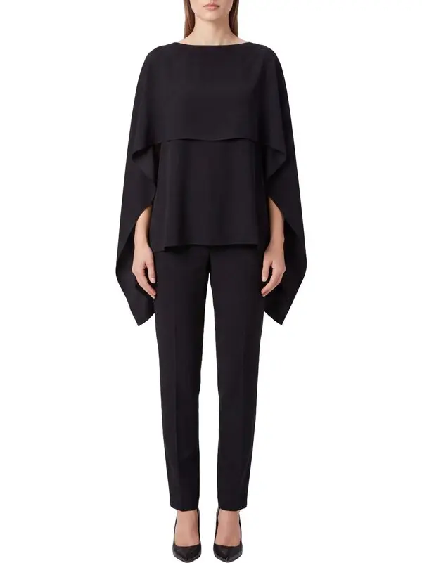 Alberta Ferretti Long Asymmetric Satin Cape With Short Sleeves - Black