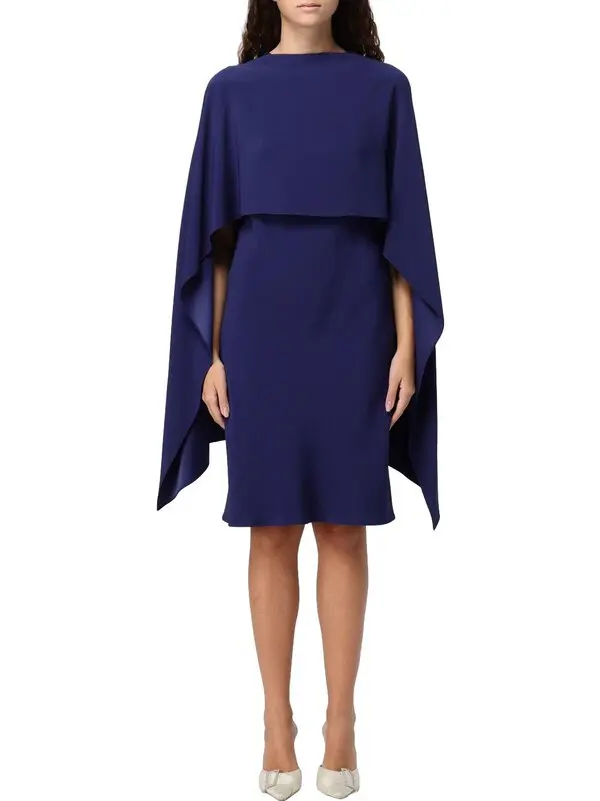 Alberta Ferretti Long Asymmetric Satin Cape With Short Sleeves - Blue
