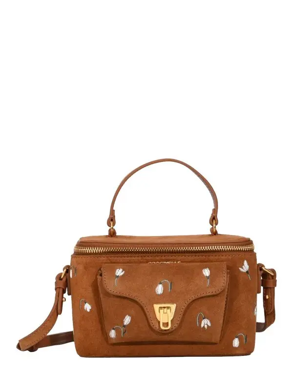 COCCINELLE Beat Generation Mini Bag In Suede With Embroidery - Camel