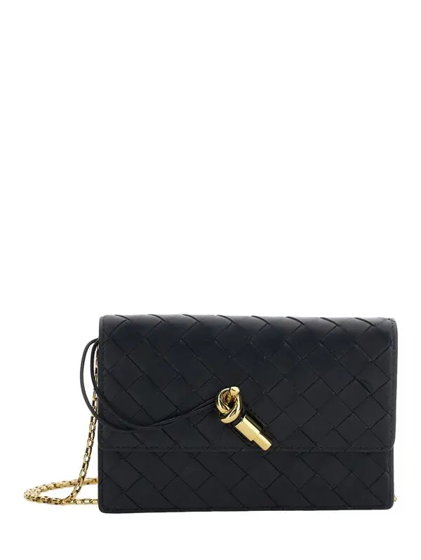 Bottega Veneta Andiamo Mini Intrecciato Lambskin Bag With Chain Strap - Black