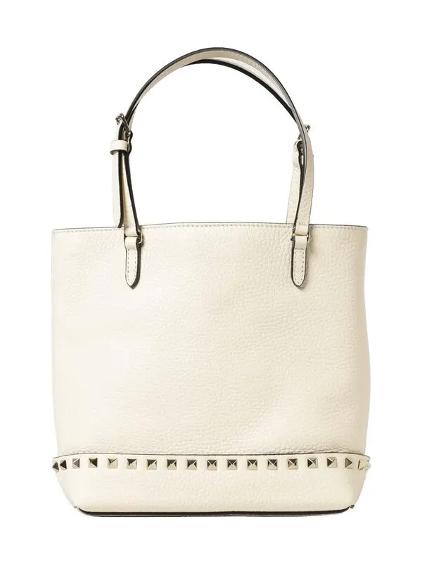 Valentino Garavani Rockstud Small Grained Calfskin Leather Tote Bag - Ivory