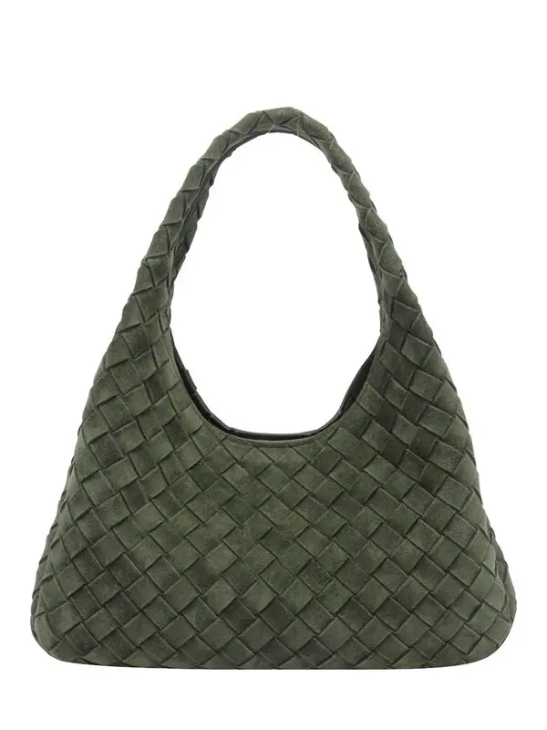 Bottega Veneta Campana Intrecciato Suede Calfskin Shoulder Bag - Green