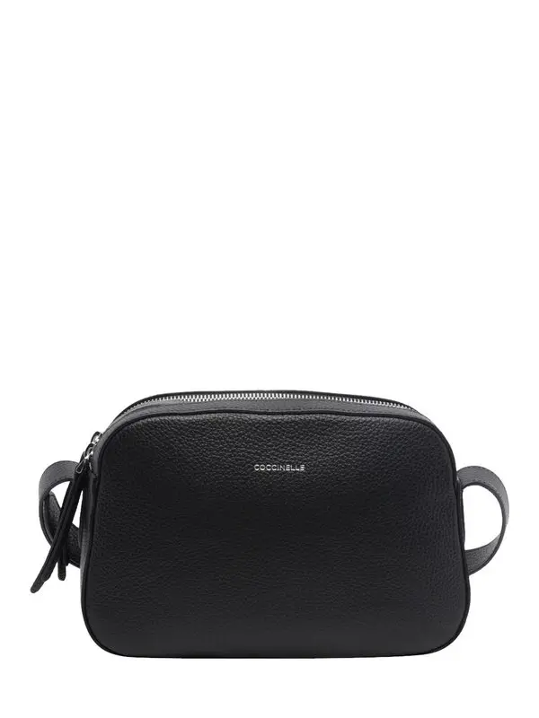 COCCINELLE Grained Leather Crossbody Bag With Zip And Laminated Logo - Black